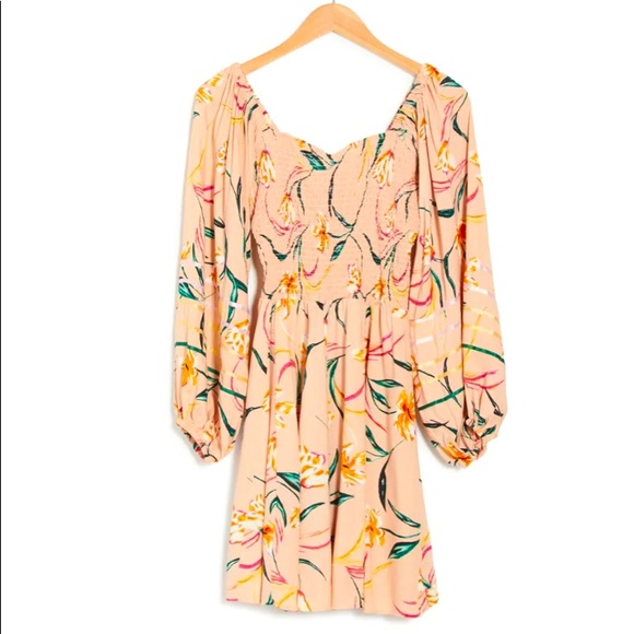 Penna&Pine | Dresses | Pink Floral Long Sleeve Smocked Boho Mini Dress ...